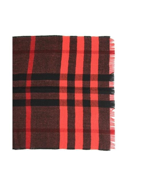 Burberry Military Reversible Color Check Wool Scarf in Red | Lyst
