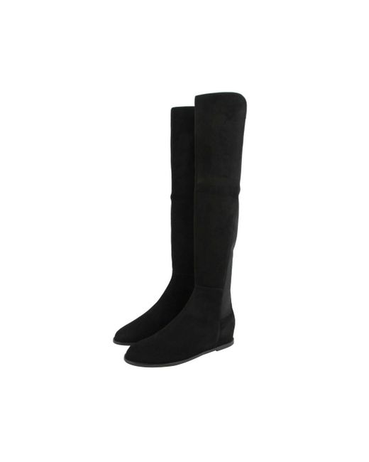 Stuart Weitzman Mainline Suede Hidden Wedge Knee-High Boot in Black | Lyst