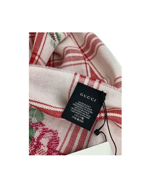 Gucci Off Wool Plaid Rose Print Scarf Muffler in Pink | Lyst