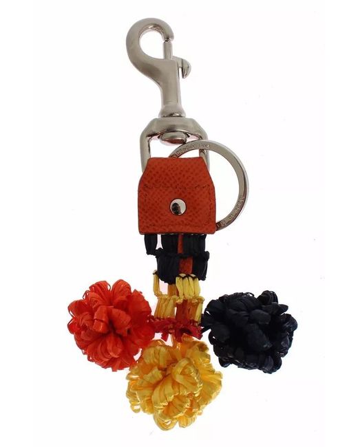 Dolce & Gabbana Raffia Leather Clasp Finder Keyring Keychain in Red | Lyst