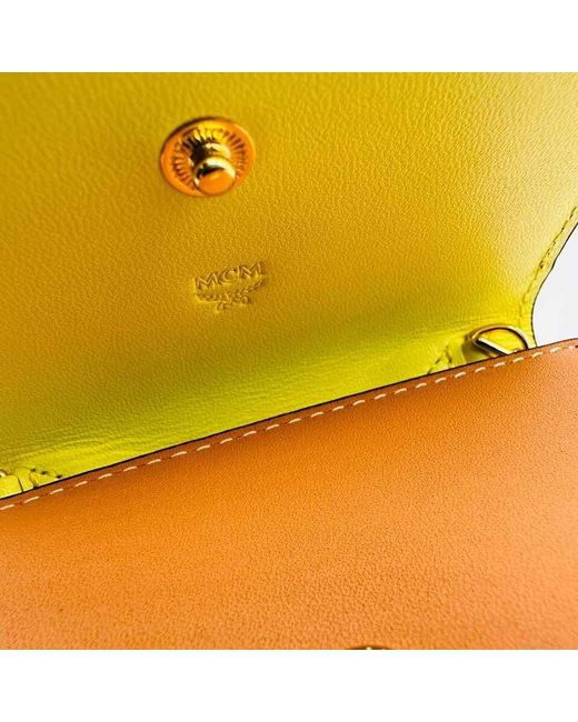 MCM Cognac Leather Fold Chain Wallet in Brown | Lyst