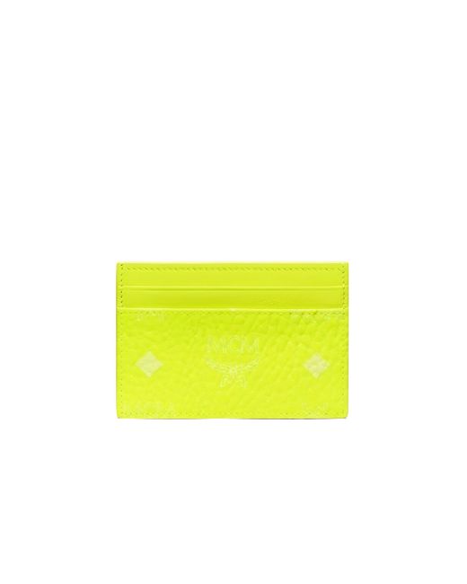 MCM Neon Visetos Coated Canvas Card Case Holder in Yellow | Lyst