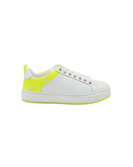 MCM Leather Neon Logo Trim Low Top Sneaker () in White | Lyst