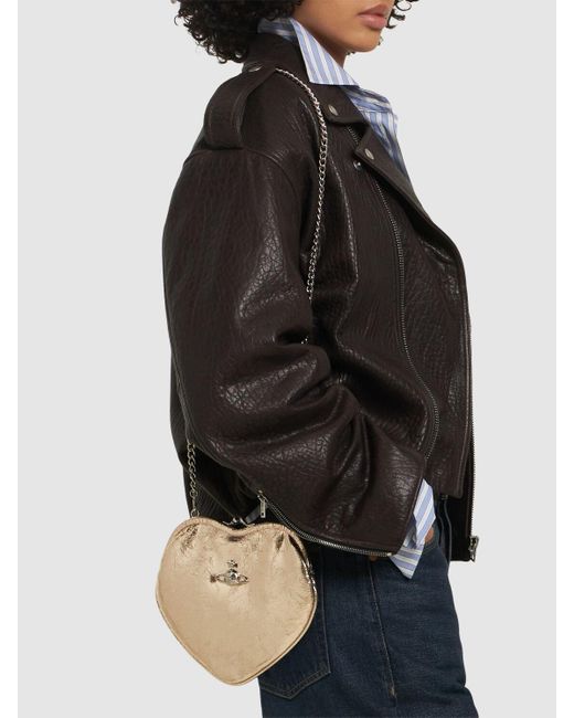 Vivienne Westwood Belle Heart Frame Metallic Crinkle Purse Unique in Natural | Lyst