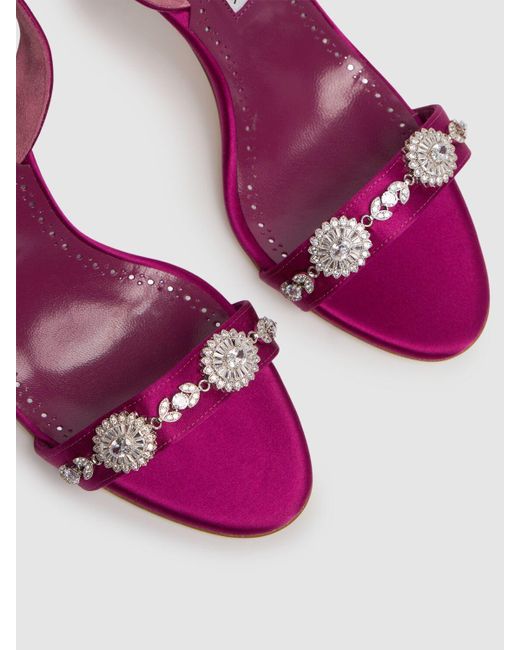 Manolo Blahnik 90Mm Lamisan Satin Sandals in Pink | Lyst