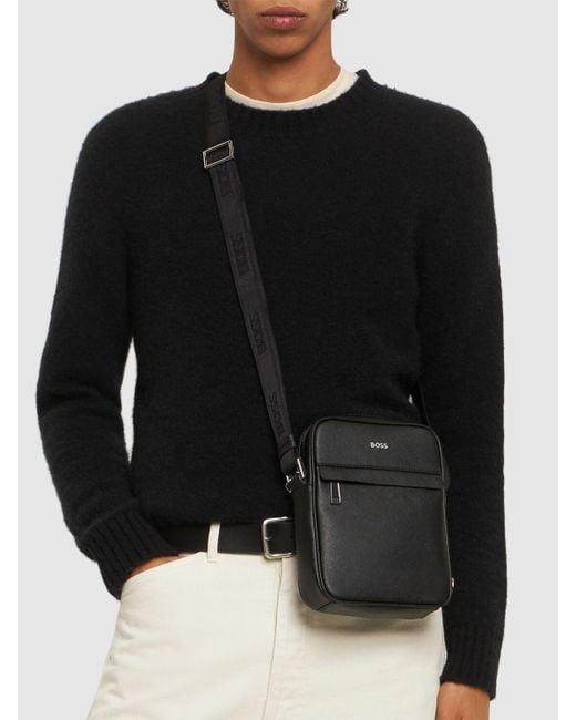BOSS by HUGO BOSS Zair Zip Leather Crossbody Bag in Black for Men | Lyst