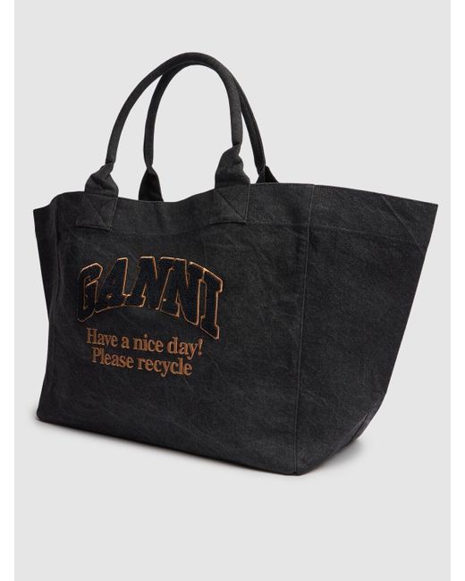 Ganni Xxl Logo Denim Tote Bag in Black | Lyst