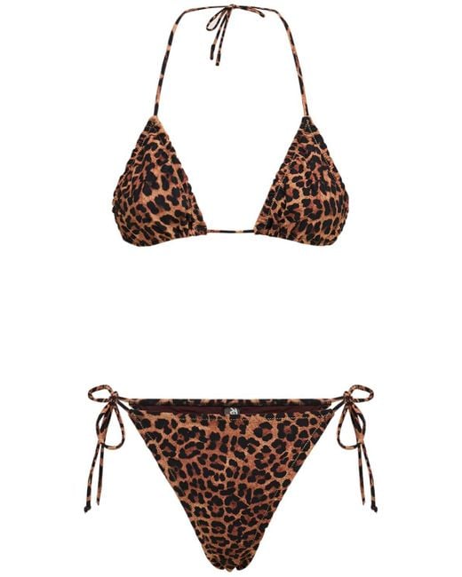 Reina Olga Concetta Printed Triangle Bikini Set In Beigebrown Brown Lyst