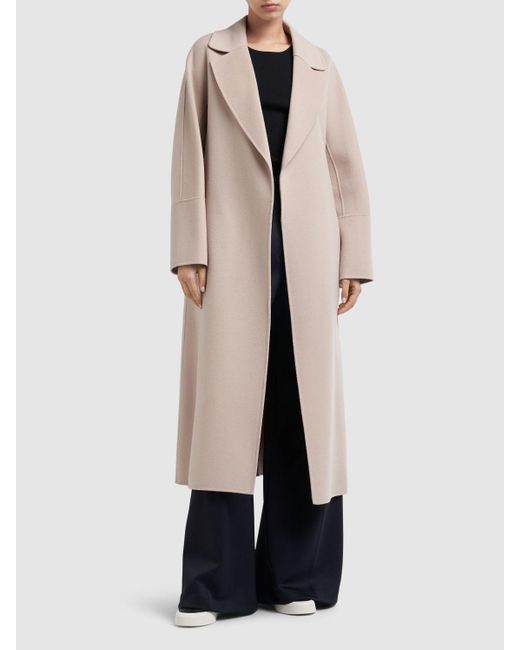 Max Mara Elisa Belted Wool Long Coat in Natural | Lyst
