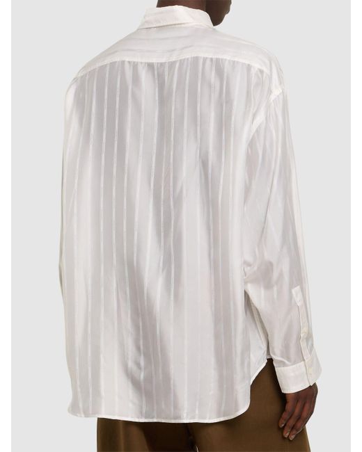 Acne Studios Setar Logo Stiped Cupro Shirt in White for Men | Lyst
