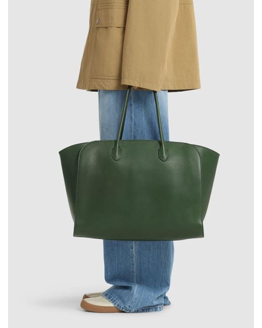 The Row Marlo 17 Saddle Leather Tote Bag in Green | Lyst