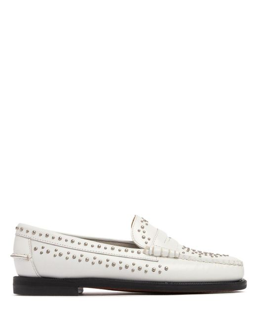 Sebago Dan Studded Leather Loafers in White | Lyst