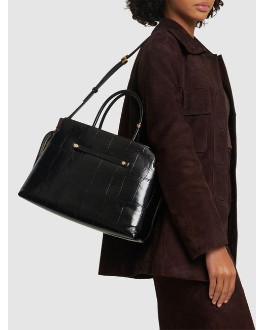 Tory Burch Large Mercer Croc Embossed Satchel Bag Unique in Black | Lyst