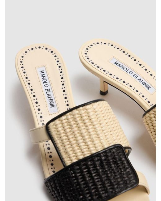 Manolo Blahnik 50Mm Fabiolamu Mules in Natural | Lyst