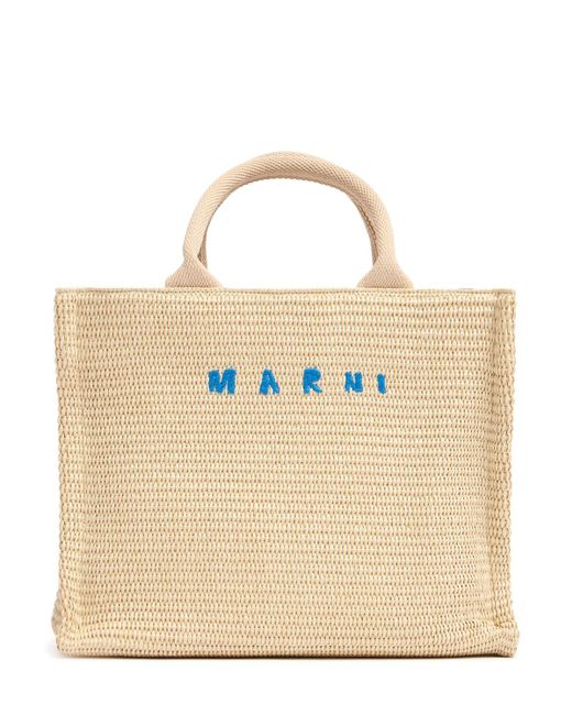 Marni Small Logo Raffia Effect Tote Bag Silk Unique in Natural | Lyst Marni Small Logo Raffia Effect Tote Bag Silk Unique in Natural | Lyst