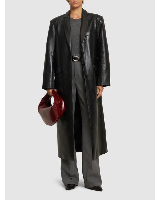 Anine Bing Quinn Leather Blend Long Coat in Black | Lyst