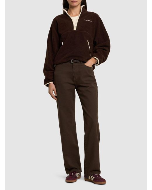Sporty & Rich Serif Logo Half-Zip Tech Sherpa Jacket in Brown | Lyst