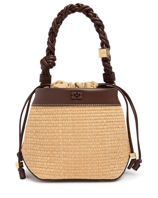 Ganni Bou Bucket Raffia Effect Bag in Natural | Lyst