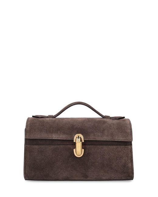 SAVETTE The Symmetry Suede Top Handle Bag in Brown | Lyst