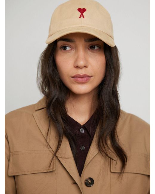 Ami Paris Cotton Gabardine Cap in Natural | Lyst