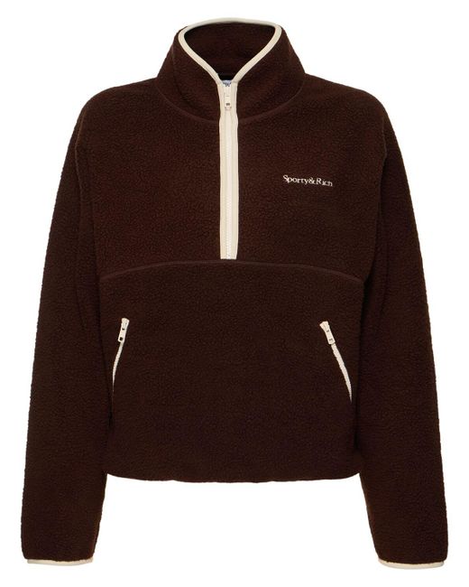 Sporty & Rich Serif Logo Half-Zip Tech Sherpa Jacket in Brown | Lyst