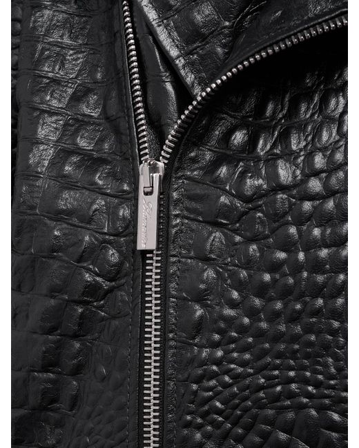 Blumarine Croc Embossed Leather Biker Jacket in Black | Lyst