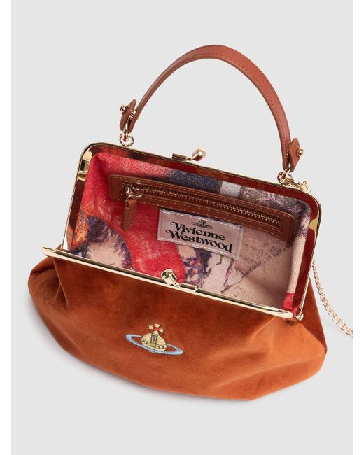 Vivienne Westwood Granny Frame Velvet Top Handle Bag in Brown | Lyst