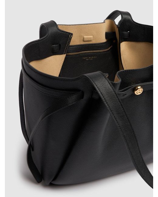 Tory Burch Romy Pebbled Leather Tote Bag in Black | Lyst