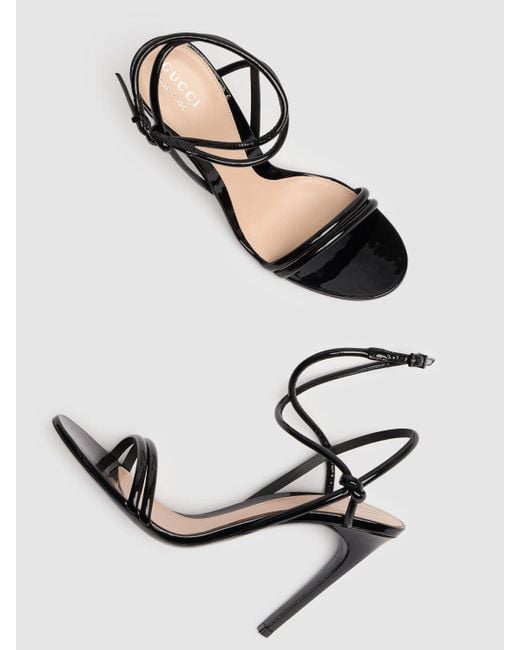 Gucci 105mm Patent Leather Strappy Sandals in Black | Lyst