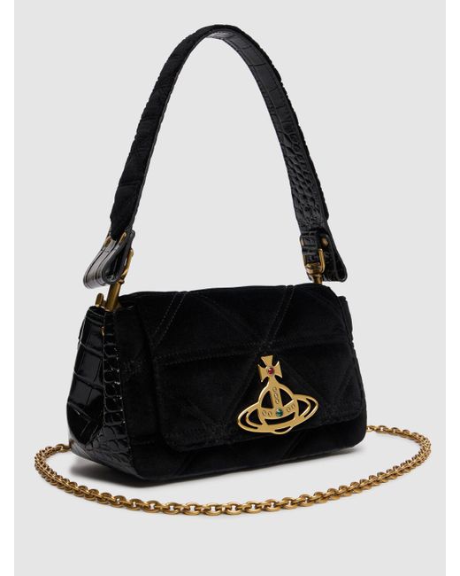Vivienne Westwood Medium Hazel Quilted Velvet Shoulder Bag in Black | Lyst