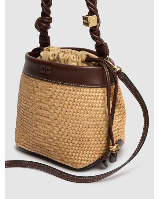 Ganni Bou Bucket Raffia Effect Bag in Natural | Lyst