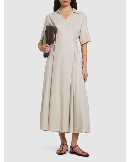 Max Mara Sarah Poplin Midi Dress in Natural | Lyst