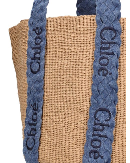 Chloé Large Woody Raffia & Tote Bag in Blue | Lyst UK