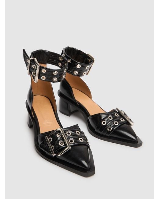 Ganni Chunky Buckle Open Cut Pumps in Black | Lyst