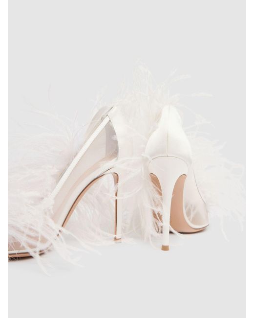 Gianvito Rossi 105Mm Suzy Mesh & Feather Pumps in White | Lyst