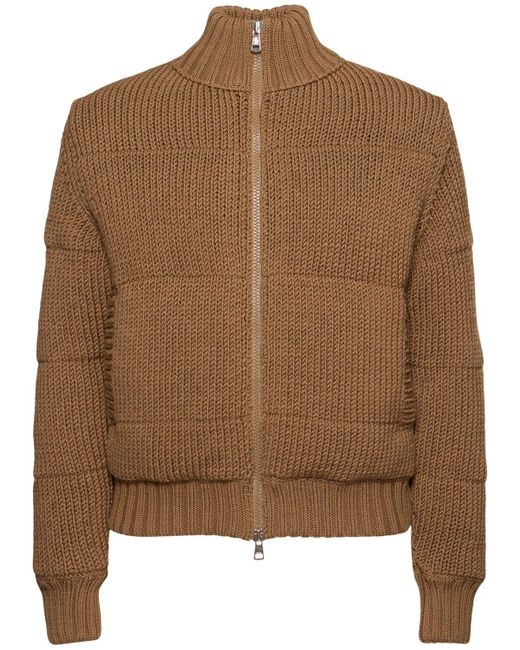 Moncler Tricot Virgin Wool Blend Zip-Up Cardigan in Brown for Men | Lyst