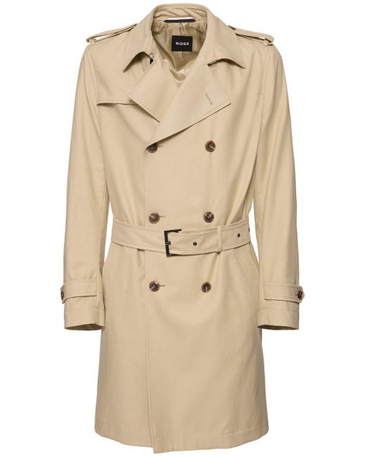 BOSS Hyde Lyocell & Cotton Trench Coat in Natural for Men | Lyst