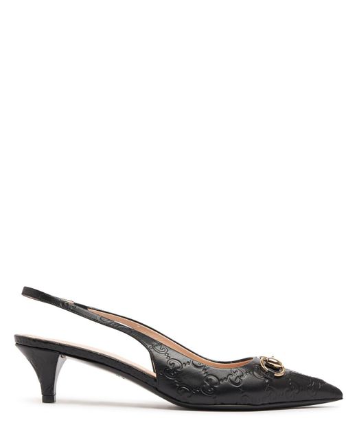 Gucci 45mm Horsebit Leather Slingback Pumps in Black | Lyst