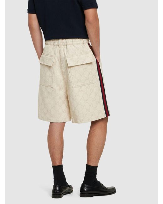 Gucci gg Web Details Canvas Shorts in Natural for Men | Lyst
