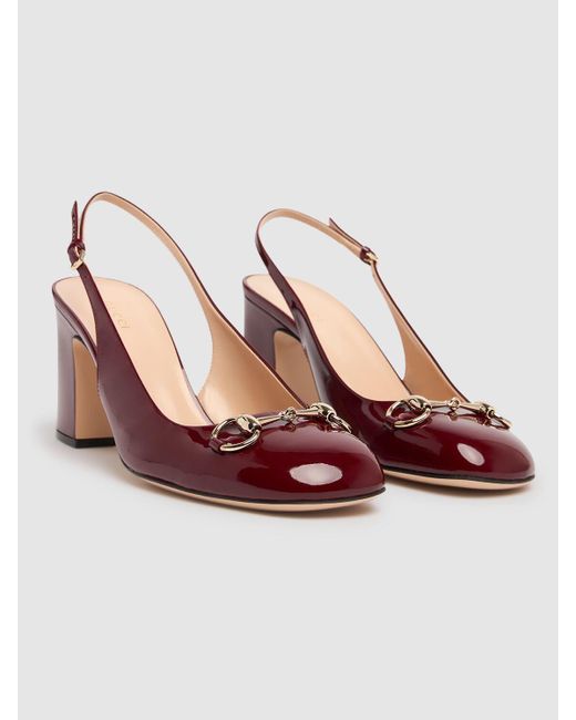 Gucci 75mm Horsebit Leather Slingback Pumps in Red | Lyst UK
