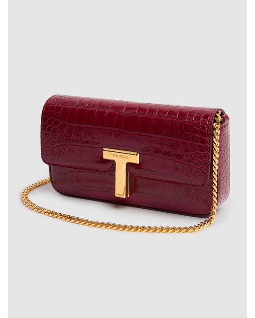 Tom Ford Mini Embossed Shiny Leather Bag in Red | Lyst