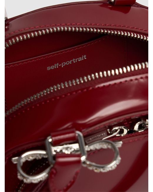 Self-Portrait Mini Leather Curved Top Handle Bag Unique in Red | Lyst