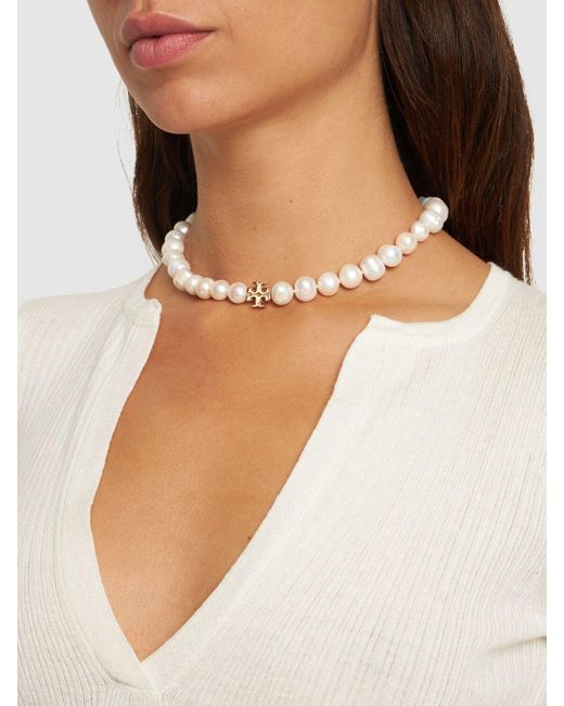 Tory Burch Kira Pearl Collar Necklace in White | Lyst