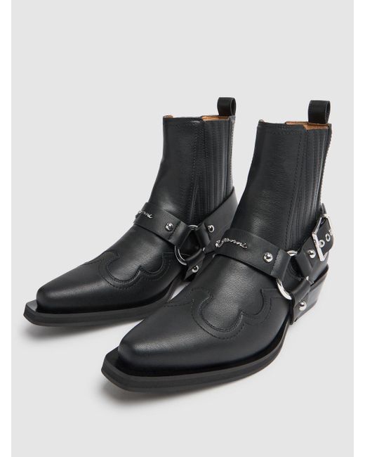 Ganni 40mm Fitted Recycled Leather Ankle Boots in Black | Lyst