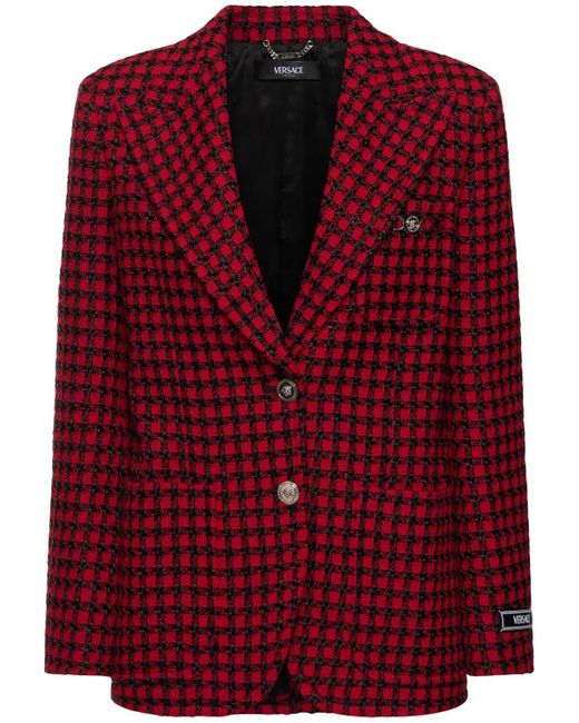 Versace Wool Blend Tweed Single Breast Jacket in Red | Lyst