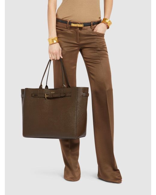 Tom Ford Large Grain Leather Tote Bag in Brown | Lyst