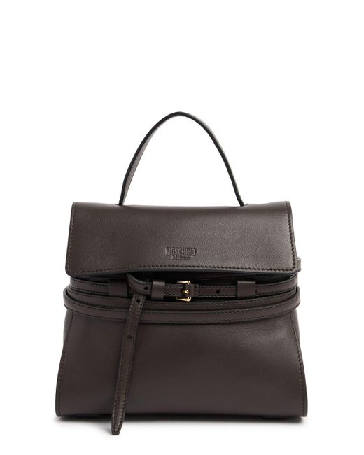 Moschino Mini Tie Me Leather Top Handle Bag in Black | Lyst