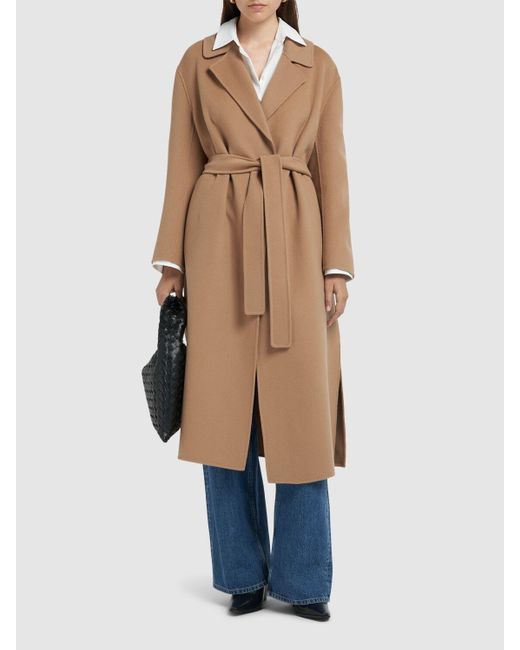 Max Mara Livia Belted Wool Long Coat in Natural | Lyst