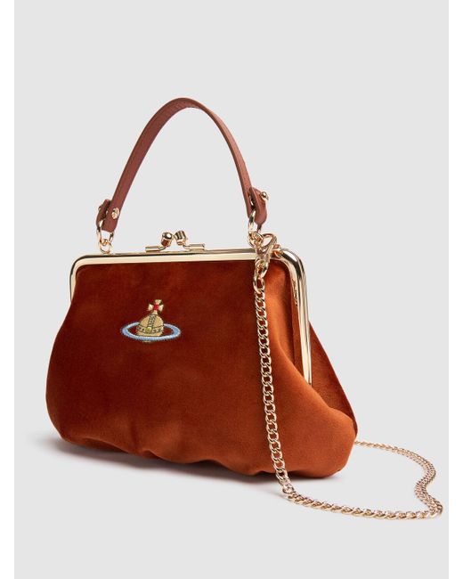 Vivienne Westwood Granny Frame Velvet Top Handle Bag in Brown | Lyst