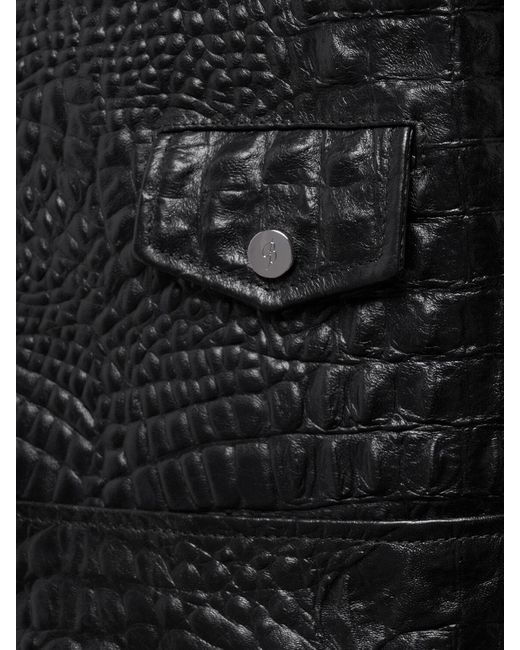 Blumarine Croc Embossed Leather Biker Jacket in Black | Lyst